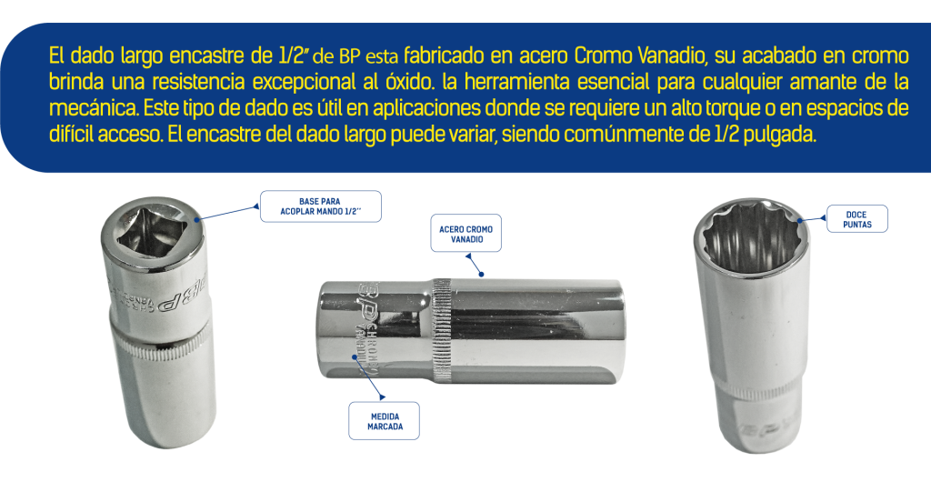 Dado Largo Encastre 1/2″ Largo – RCH Maquinarias